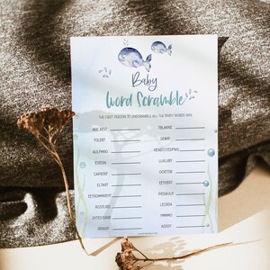 Whale Baby Shower, Baby Word Scramble Game, Printable Baby Shower Games ...