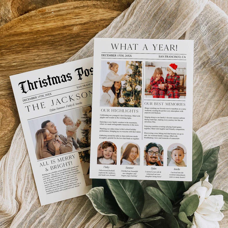 Christmas Newsletter Editable Template, Year in Review Holiday Card ...