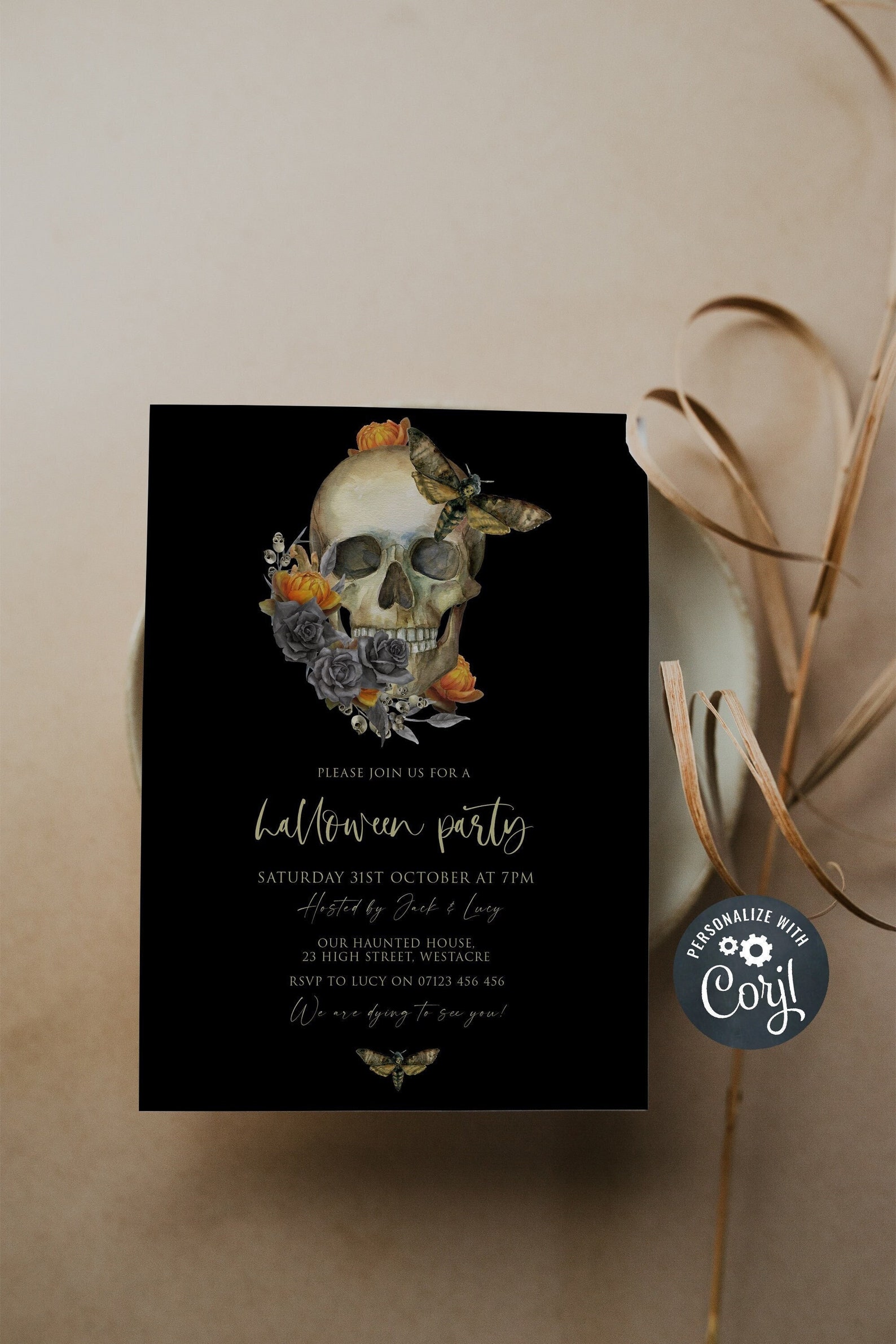 EDITABLE Halloween Skull Invitation Editable Invitation - Etsy