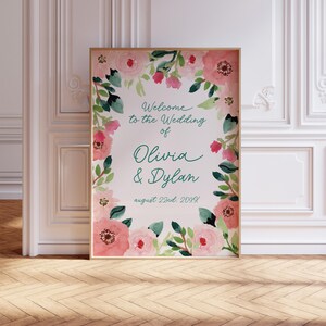 Hand Drawn Wedding Welcome Sign, Colourful Spring Floral Wedding ...