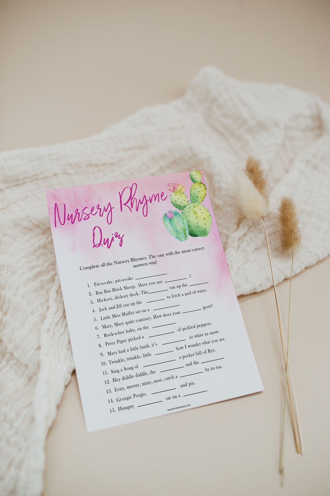 Cactus Baby Shower Nursery Rhyme Quiz Printable Baby Games - Etsy