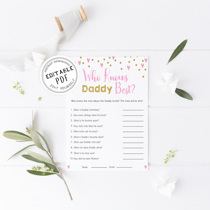 EDITABLE Who Knows Daddy Best Game Printable Baby Shower - Etsy UK