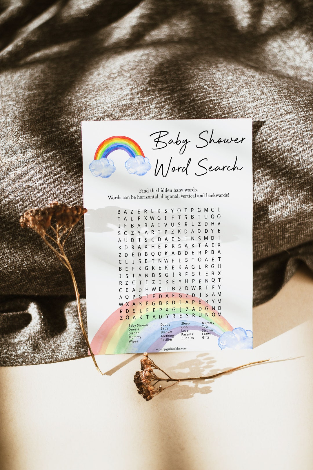 Baby Shower Word Search Game, Printable Baby Shower Games, Rainbow Baby ...