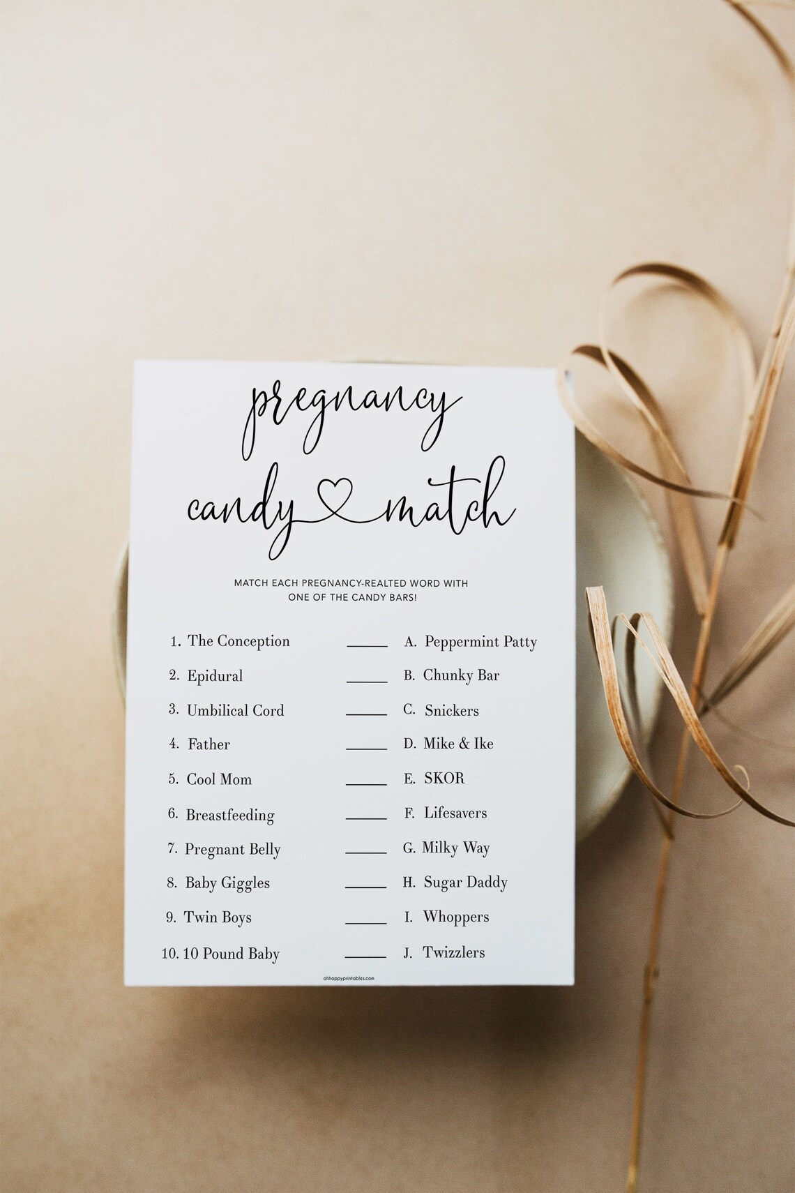 Pregnancy Candy Match Game Printable Baby Shower Games | Etsy