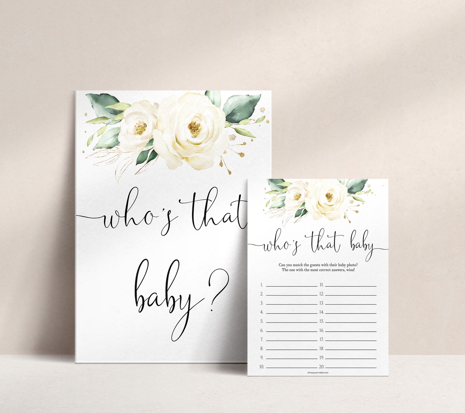 Whos That Baby Game Printable Baby Shower Games White Floral - Etsy