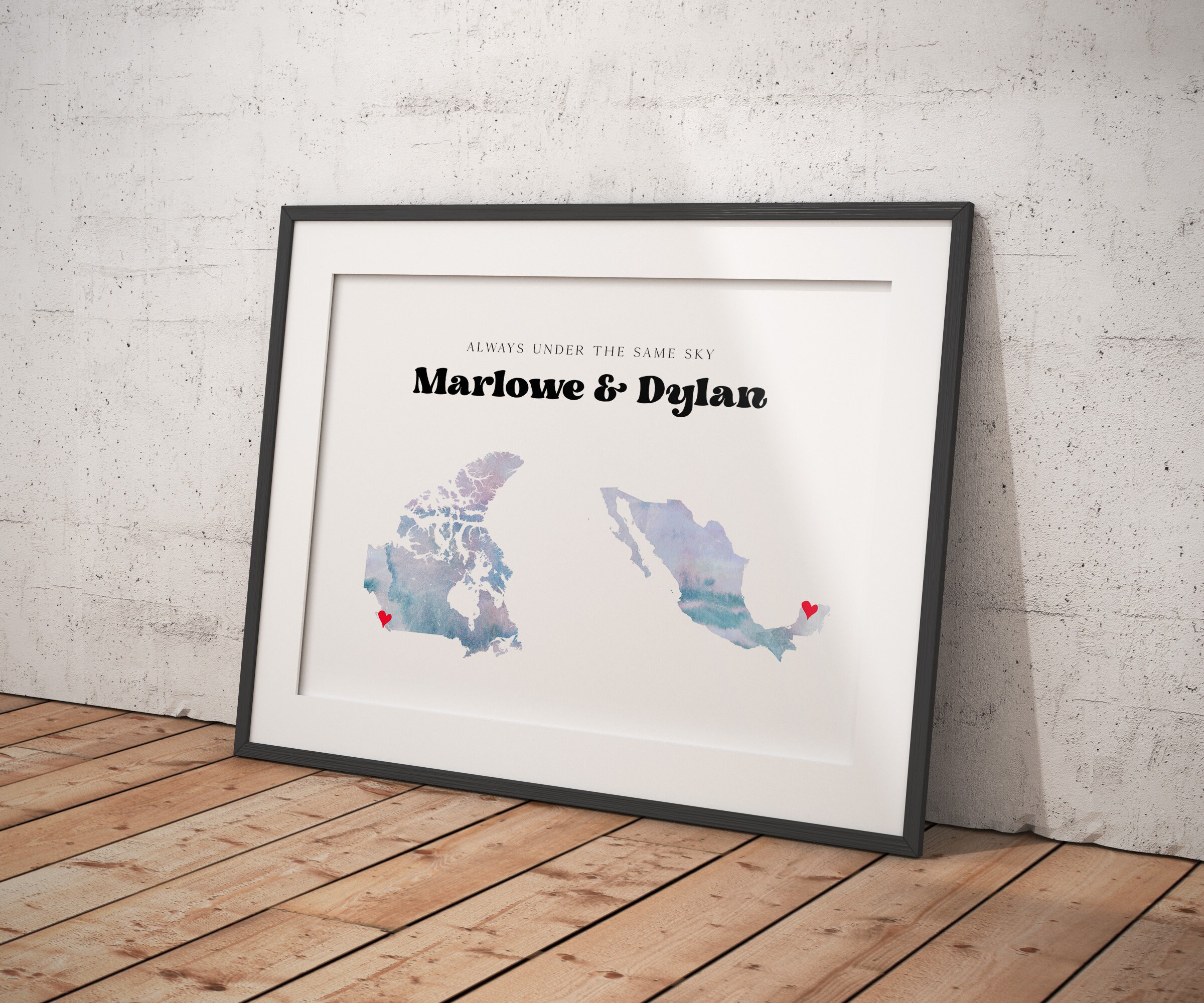 Custom Love Map Printable, Long Distance Relationship Map, Long ...