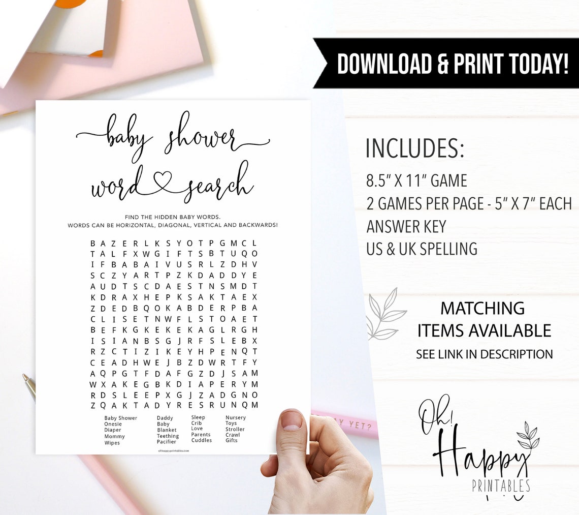 Baby Shower Word Search Game Baby Shower Games Baby Word - Etsy
