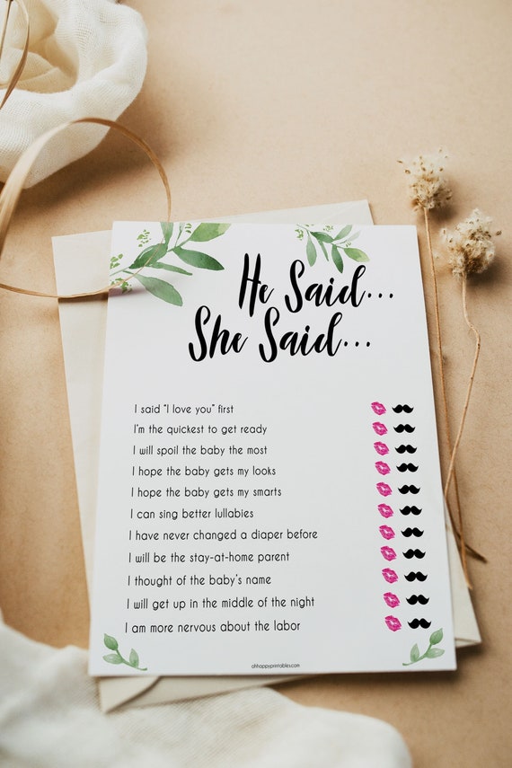 EDITABLE He Said She Said Game Printable Baby Shower Games | Etsy