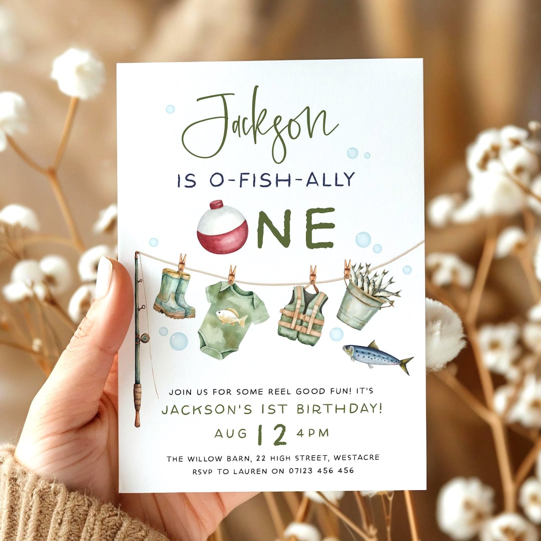 Ofishally One First Birthday Party Invitation, O-fish-ally One Birthday ...