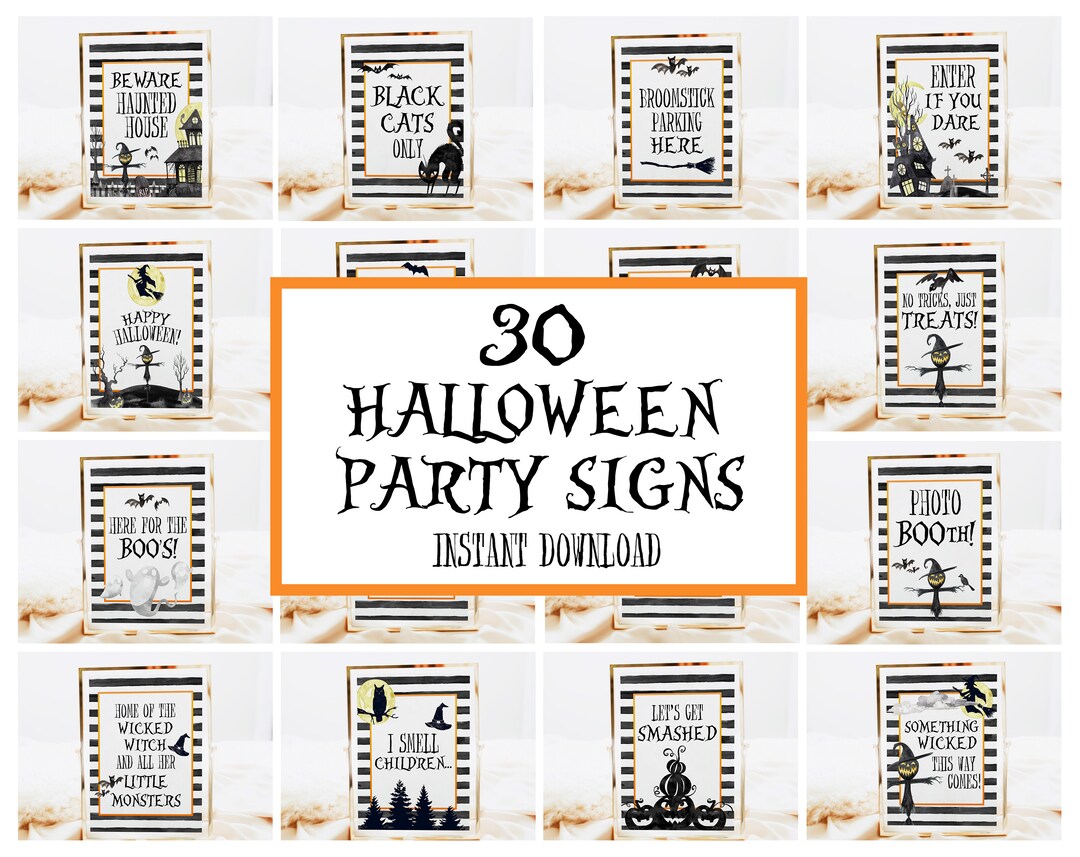 30 Halloween Party Signs Bundle, Halloween Decor, Printable Halloween ...