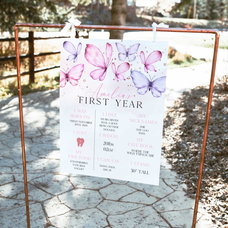 Butterfly 1st Birthday Poster, My First Year Butterfly Birthday ...