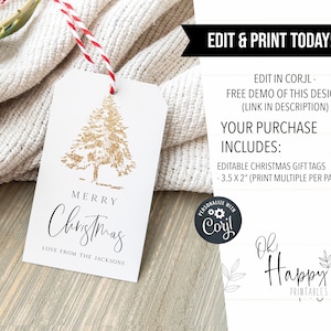 Editable Gold Christmas Gift Tag, Printable Christmas Gift Tag, Holiday ...
