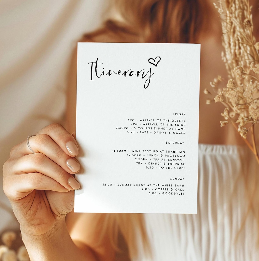 WILLOW Minimal Itinerary Template, Bachelorette Weekend Itinerary ...