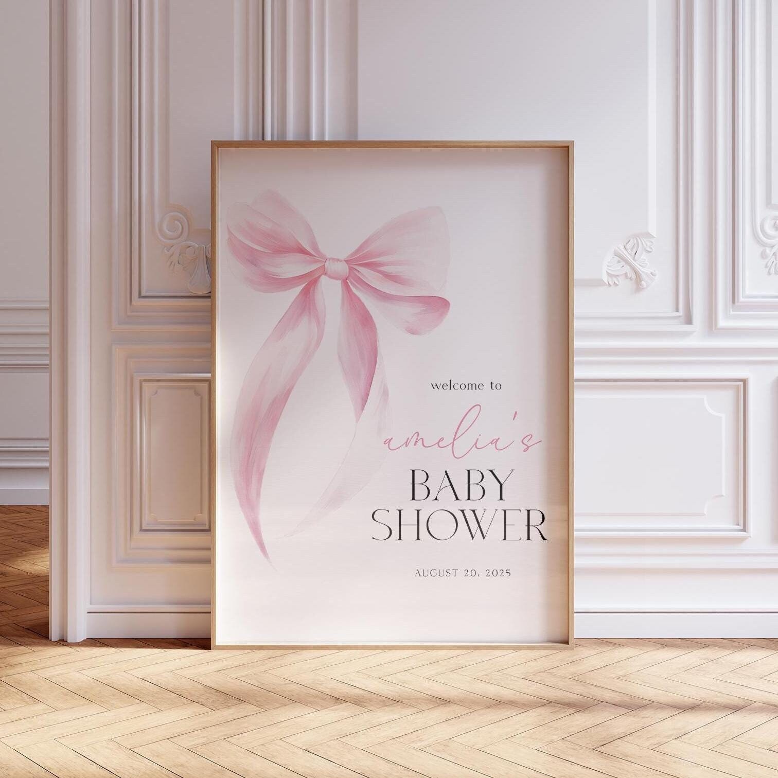 PRINTED + SHIPPED Pink Bow Baby Shower Welcome Sign, Pink Bow Baby ...