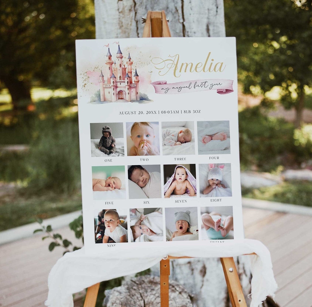 Princess Birthday Photo Milestone Collage, First Year Photo Board ...