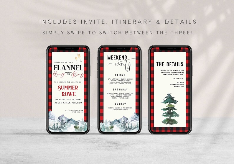 FLANNEL Digital Bachelorette Party Invite Set, Flannel Fling Before the ...