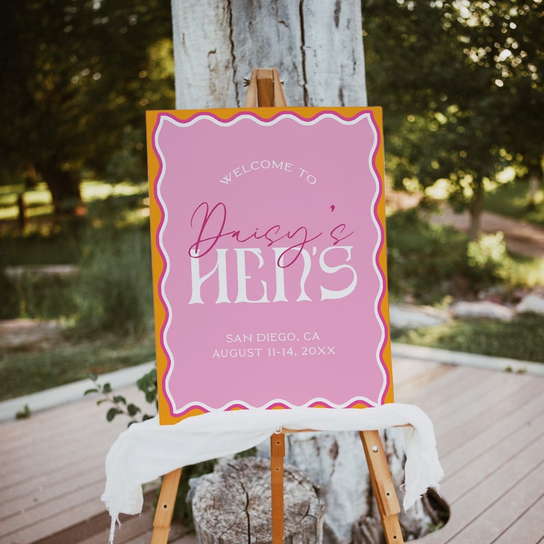 DAISY Pink Hen Party Welcome Sign Editable Template Hen - Etsy