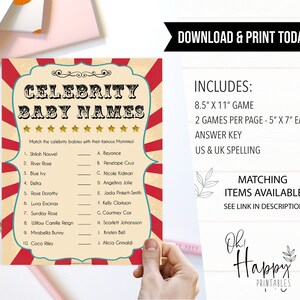 Carnival Baby Shower Celebrity Baby Names Game Printable - Etsy