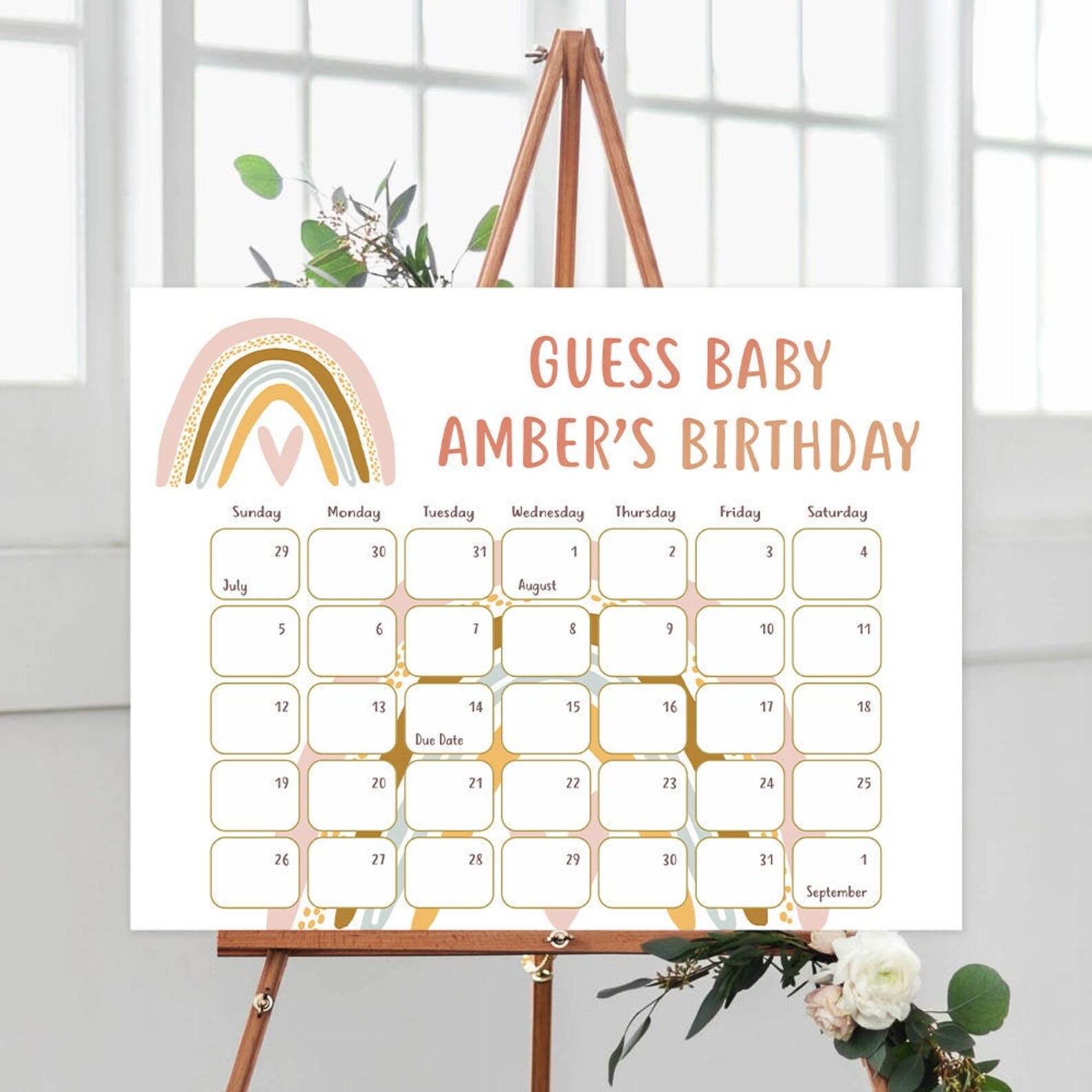 Boho Rainbow Baby Shower Baby Birth Prediction Game - Etsy
