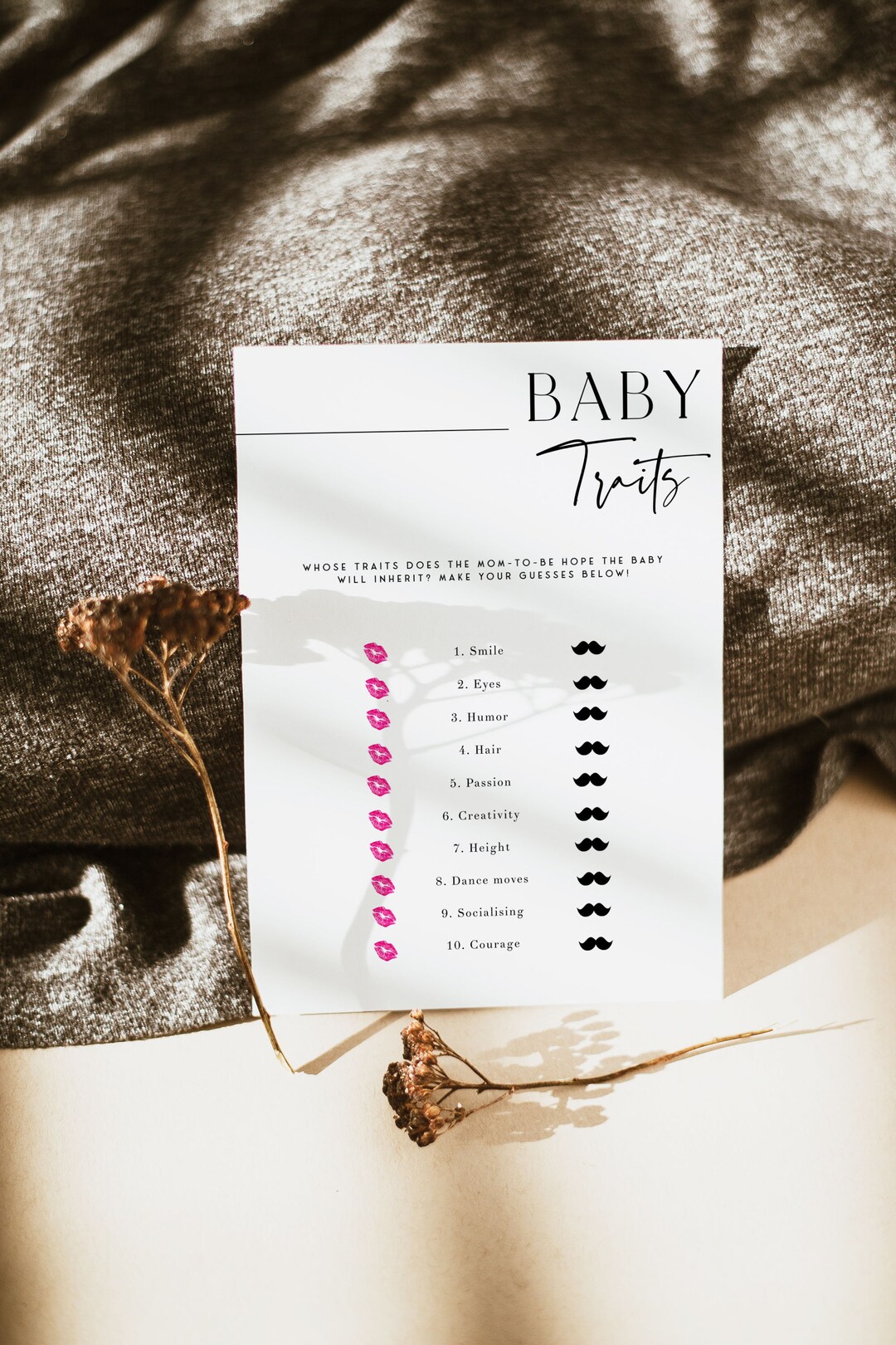 Baby Traits Game, Printable Baby Shower Games, Modern Baby Shower ...