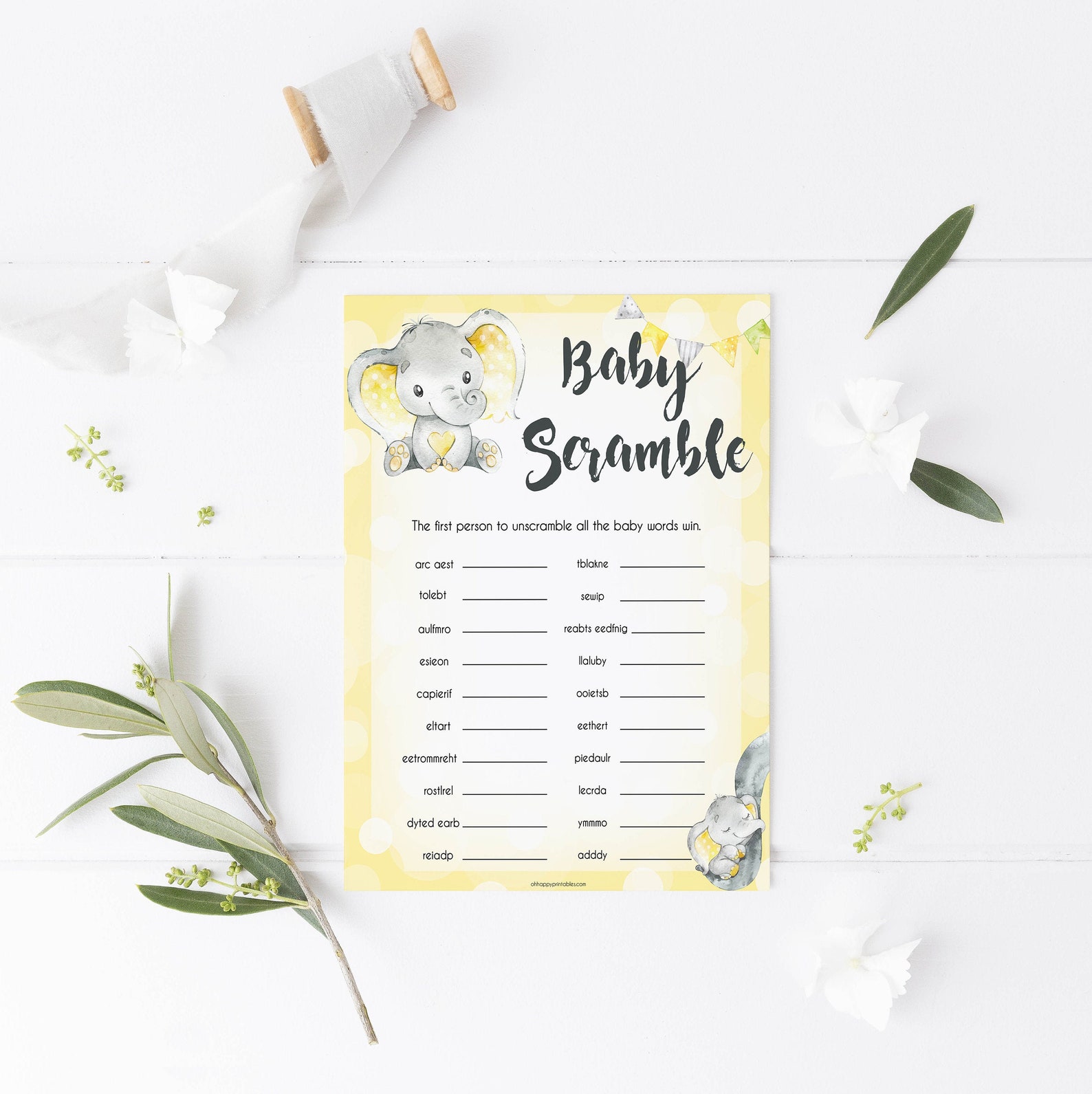 Yellow Elephant Baby Word Scramble Game Baby Word Scramble - Etsy