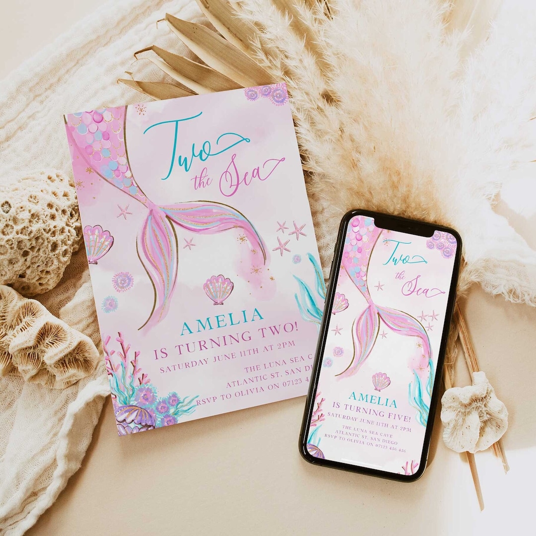 Two the Sea Mermaid Birthday Invitation, Second Birthday Pink Mermaid ...