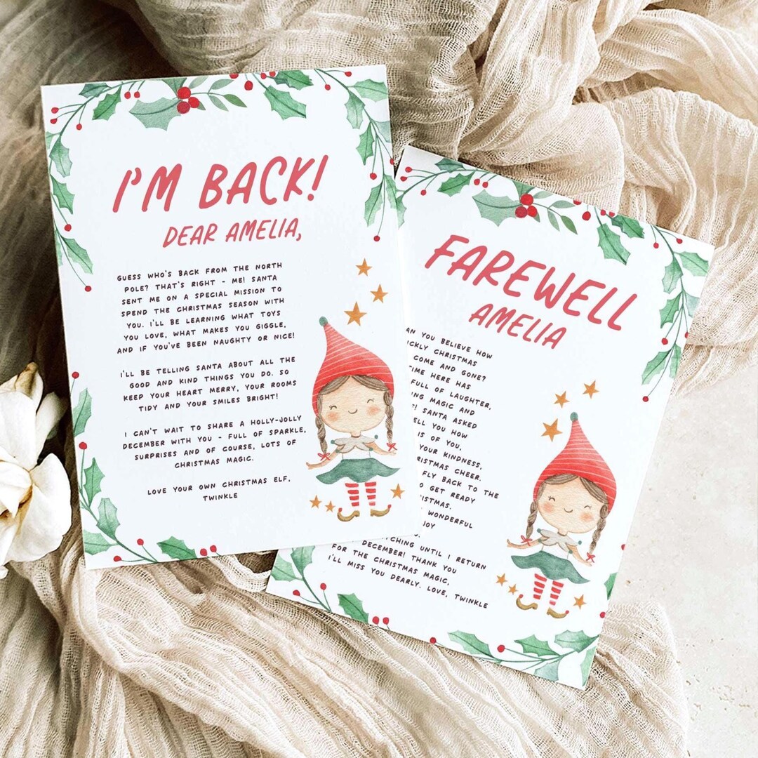 Editable Girl Elf Arrival Letter & Goodbye Letter Set, Christmas Girl ...