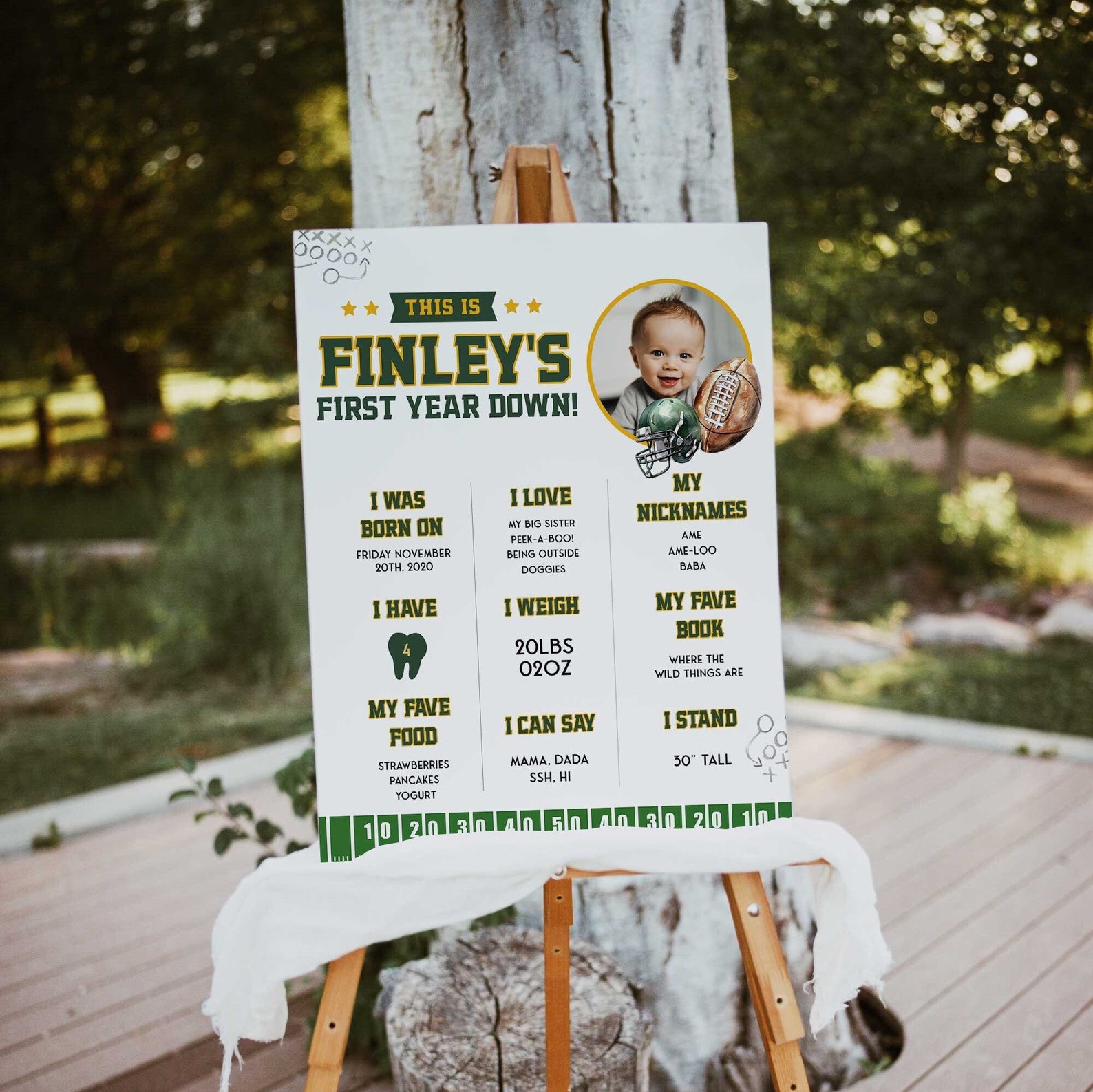 My First Down 1st Birthday Poster, My First Year Milestone Poster ...