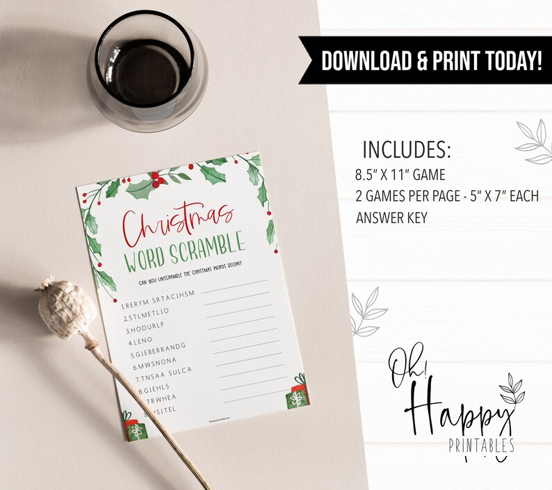 Christmas Word Scramble Christmas Day Party Game Christmas | Etsy