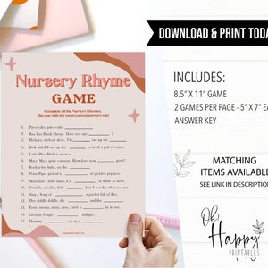 70s RETRO Nursery Rhyme Quiz Game, Printable Baby Shower Games, Baby ...