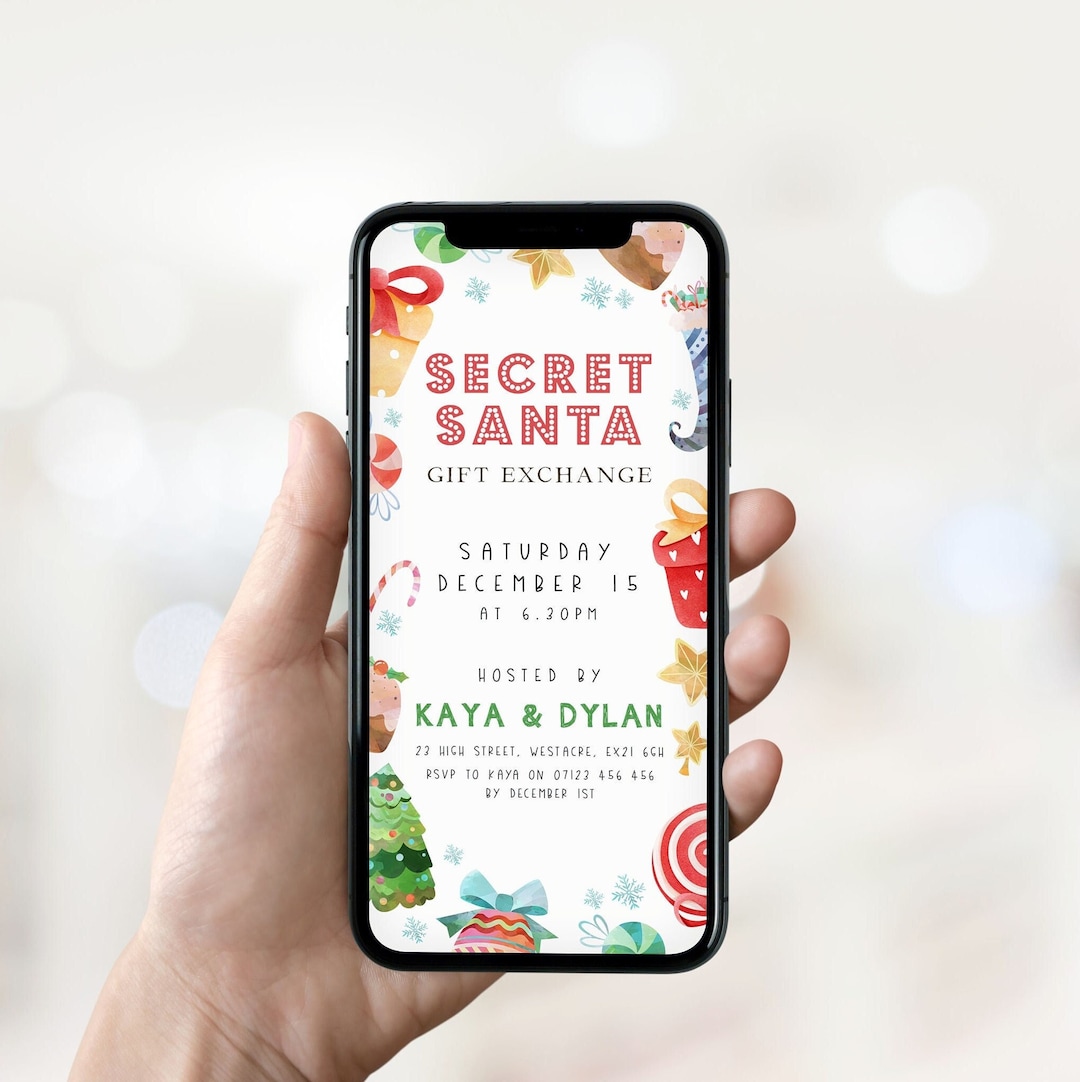 Digital Secret Santa Invitation, Christmas Gift Secret Santa Invite, Phone Invitation, Whatsapp ...