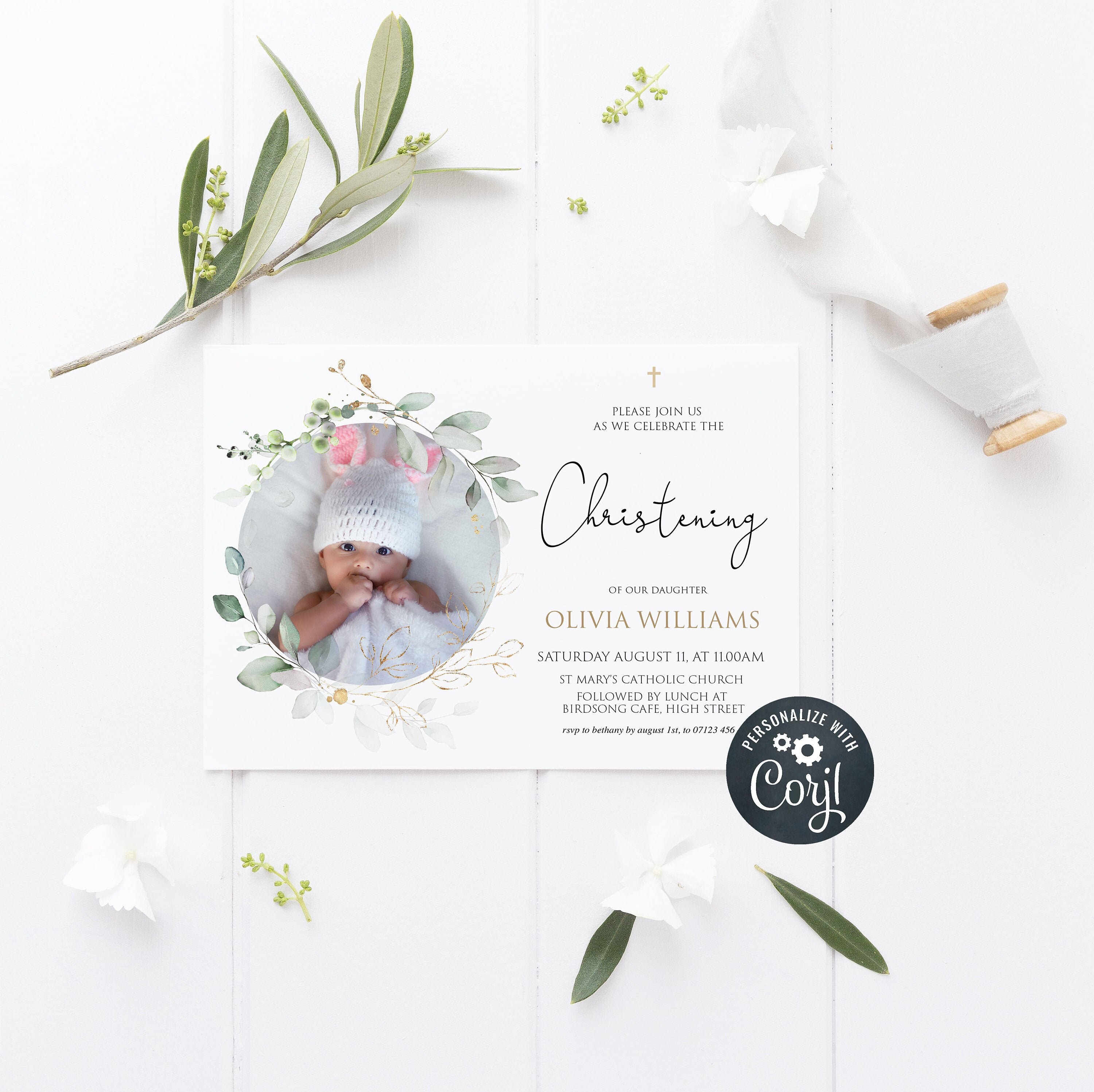 EDITABLE Christening Invitation Template Botanical Printable - Etsy UK
