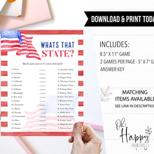 4th of July Party Games, Independence Party Games, Match the State ...
