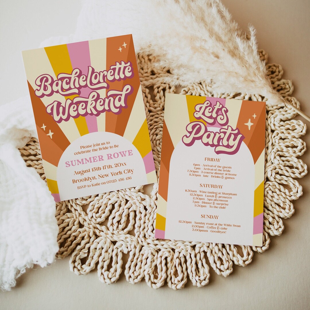 WOODSTOCK Retro Bachelorette Invitation Template, Bachelorette Invite ...