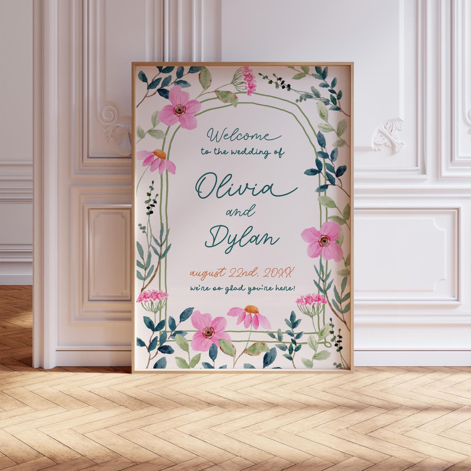 Hand Drawn Floral Wedding Welcome Sign, Colourful Spring Wedding ...