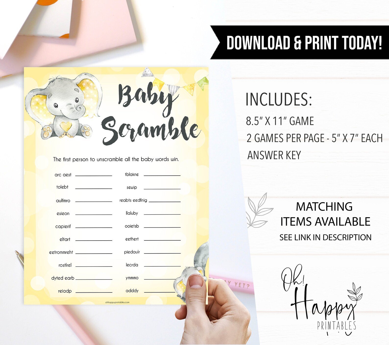 Yellow Elephant Baby Word Scramble Game Baby Word Scramble - Etsy