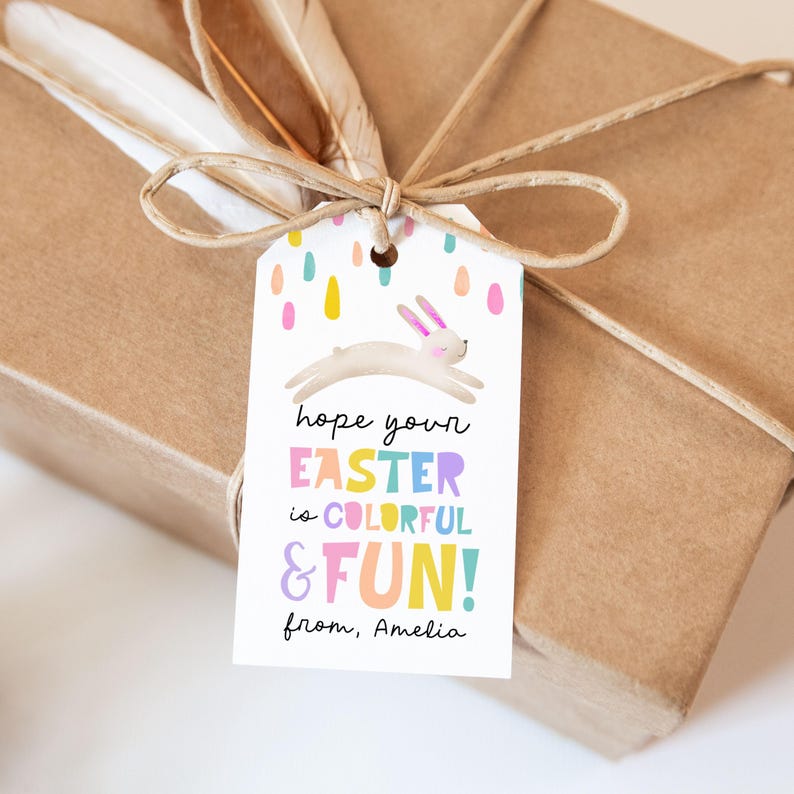 Colorful Rabbit Easter Hunt Favor Tags Editable Fun Easter Egg Hunt ...