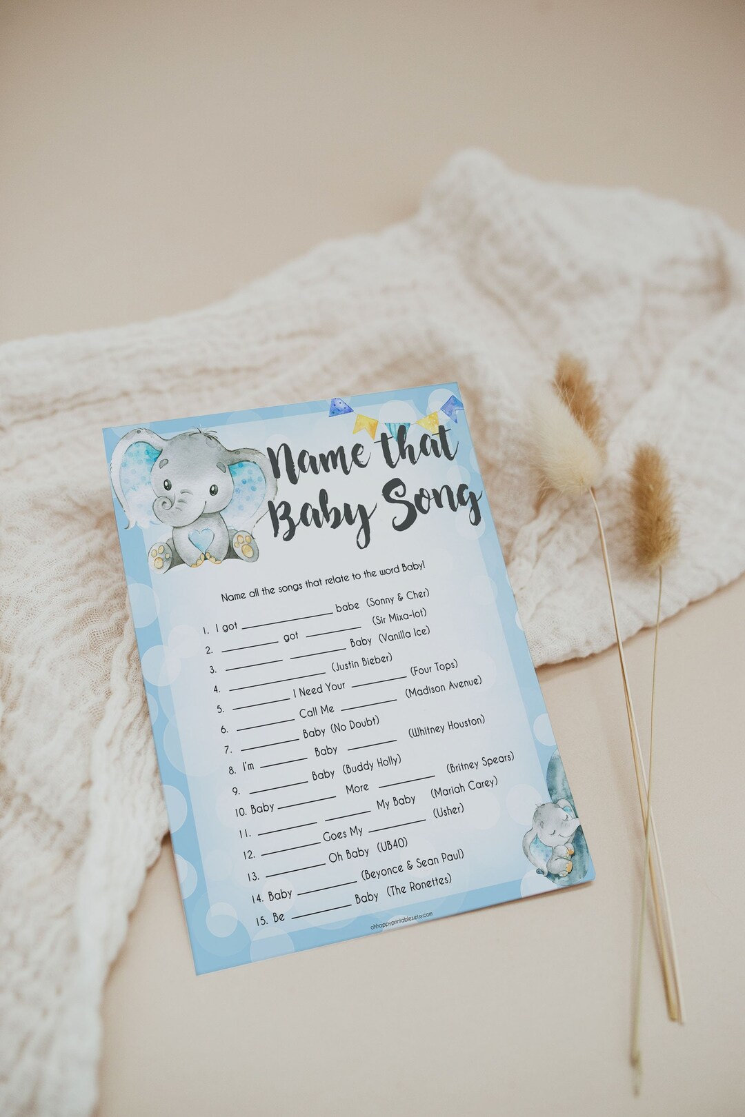 Name That Baby Song Game Blue Elephant Baby Shower Games - Etsy