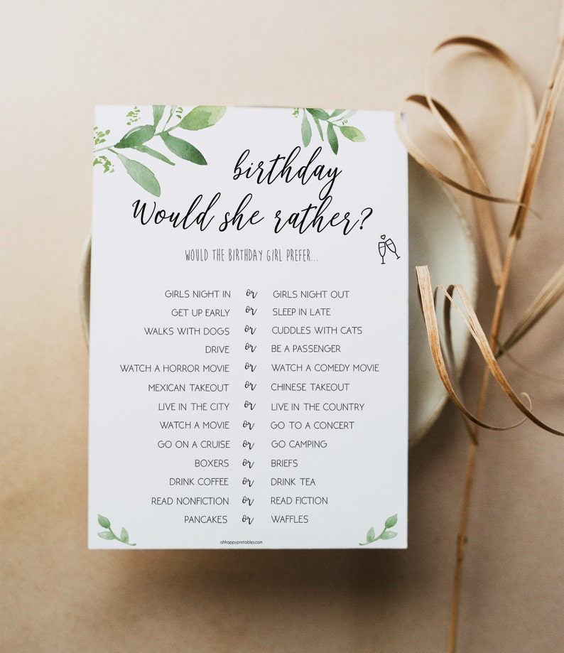 Birthday Would She Rather Printable Birthday Games Would She - Etsy