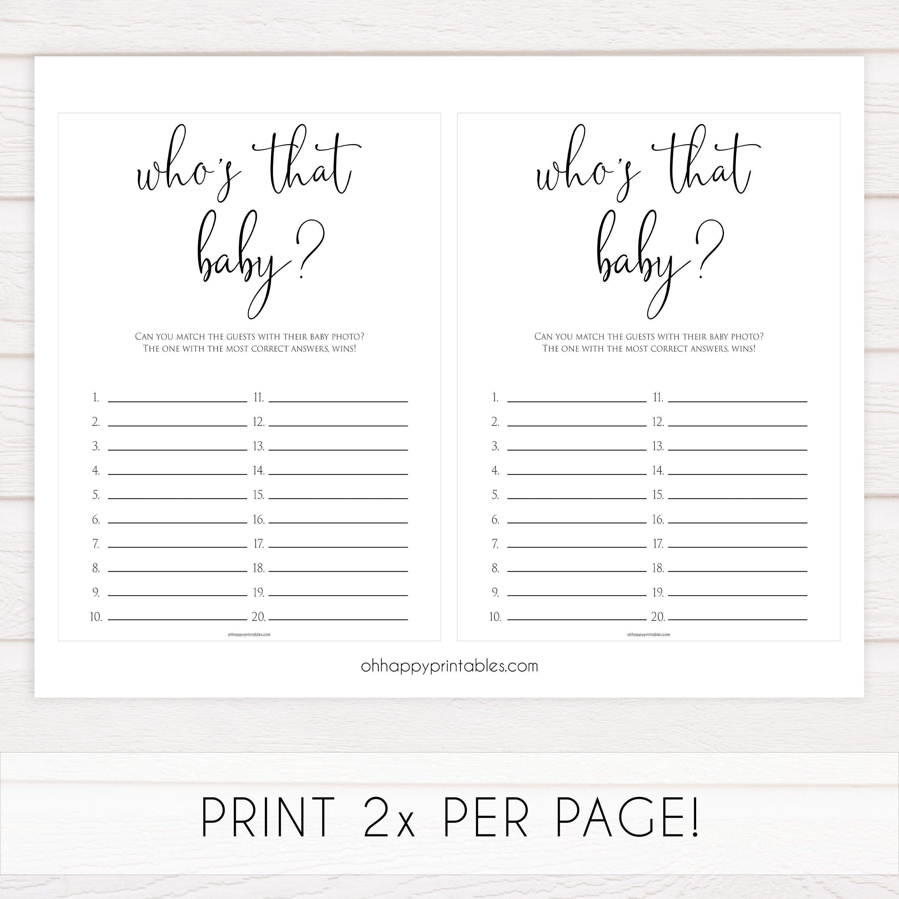Minimalist Who's That Baby Printable Baby Shower Games - Etsy