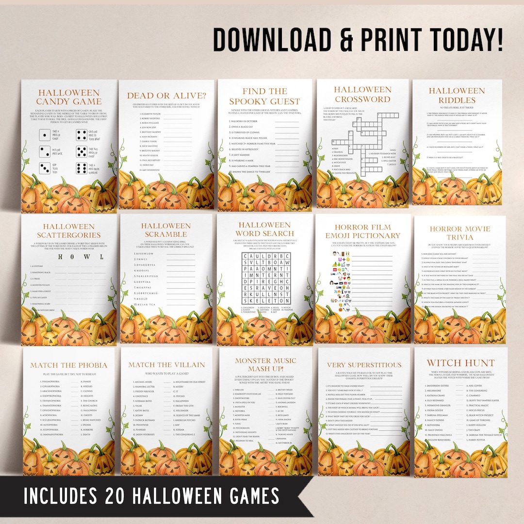 20 Halloween Party Games Bundle, Pumpkin Halloween Party Games, Adults ...