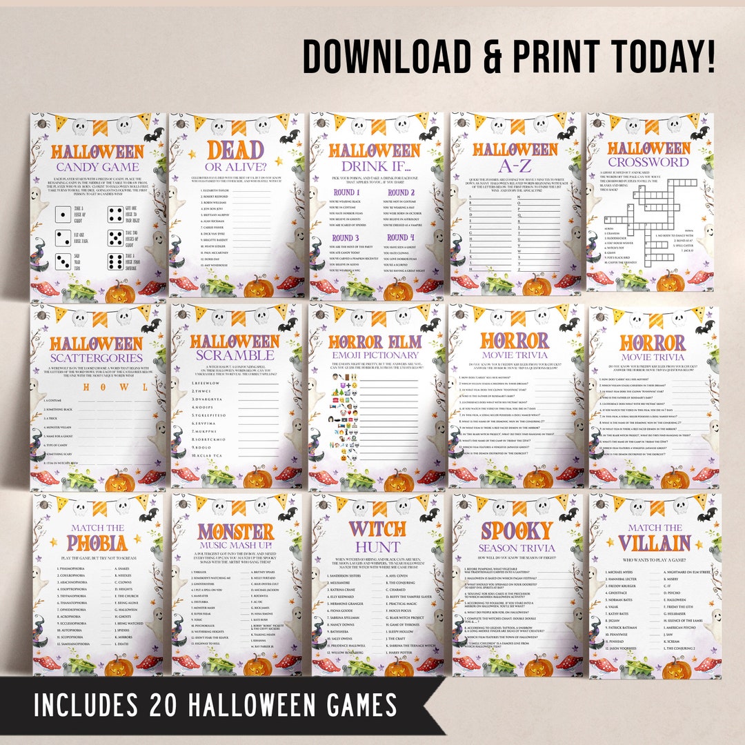 20 Halloween Party Games BUNDLE, Adult & Teens Halloween Party Games ...