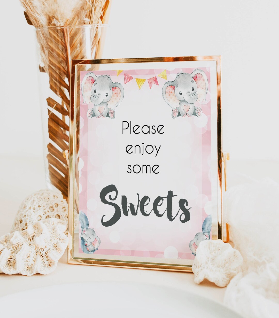 Pink Elephants Sweets Baby Shower Signs, Sweets Baby Shower Sign ...
