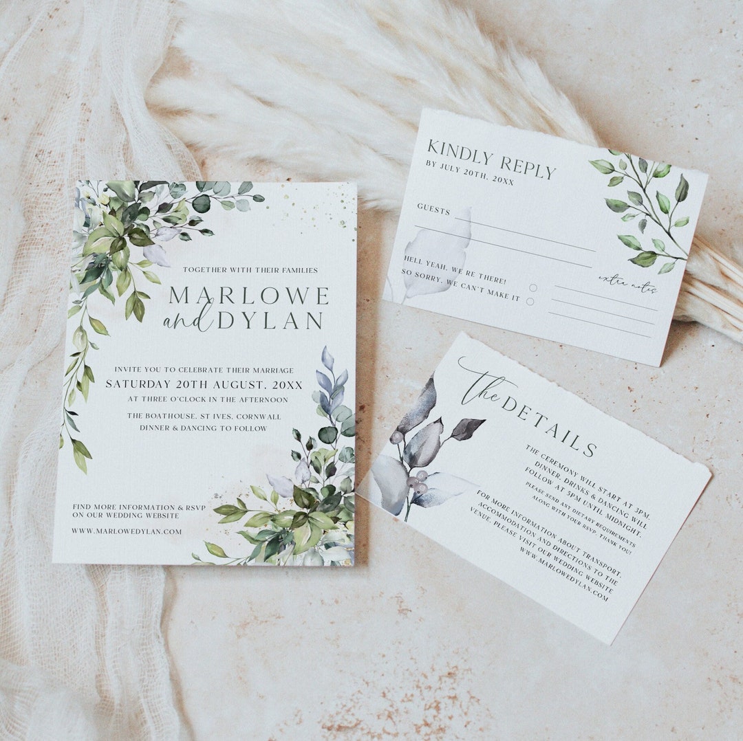 AMELIA Botanical Wedding Invitation Suite, Greenery Wedding Invite Set ...