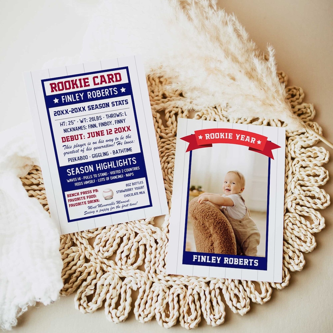 First Birthday Baseball Player Card, Rookie of the Year 1st Birthday ...