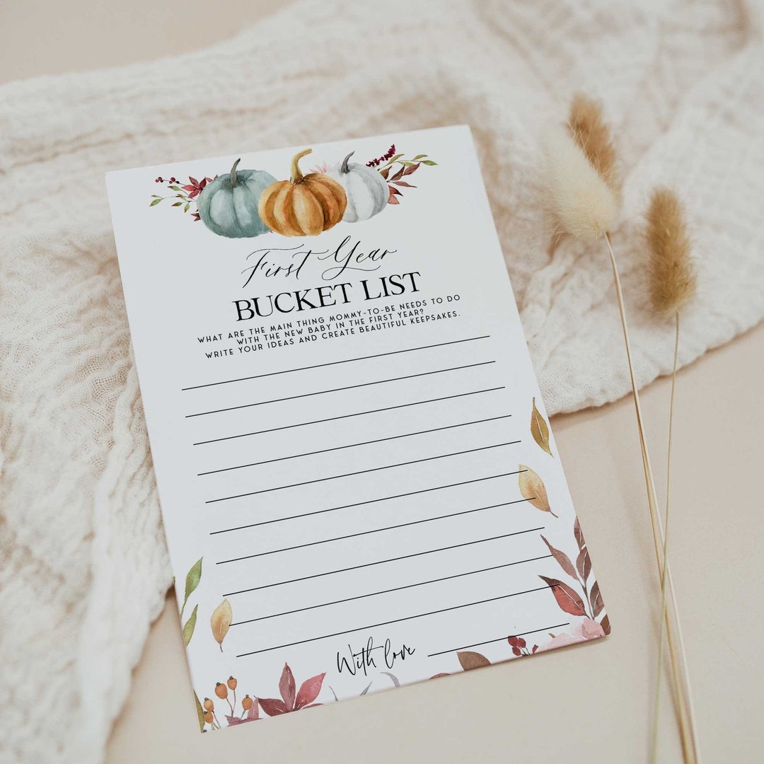 LITTLE PUMPKIN First Year Bucket List Baby Game, Printable Baby Shower ...