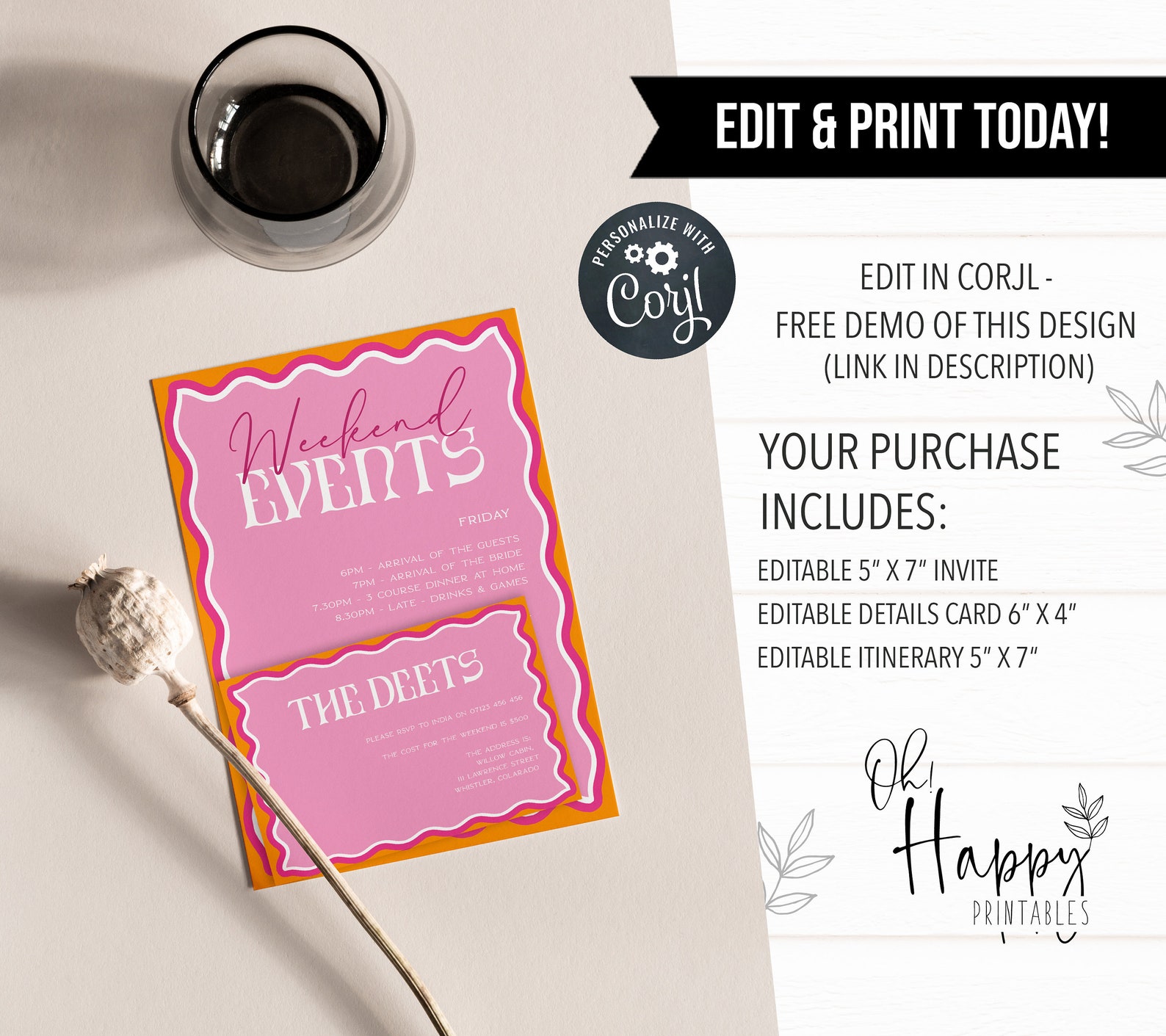 DAISY Pink Bachelorette Invitation Itinerary Bachelorette - Etsy