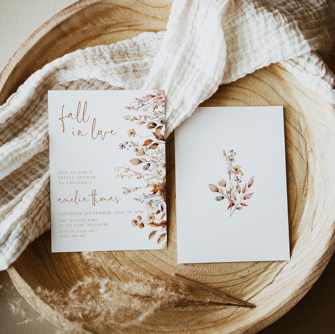 Fall Bridal Shower Invitation Template, Fall in Love Bridal Shower ...