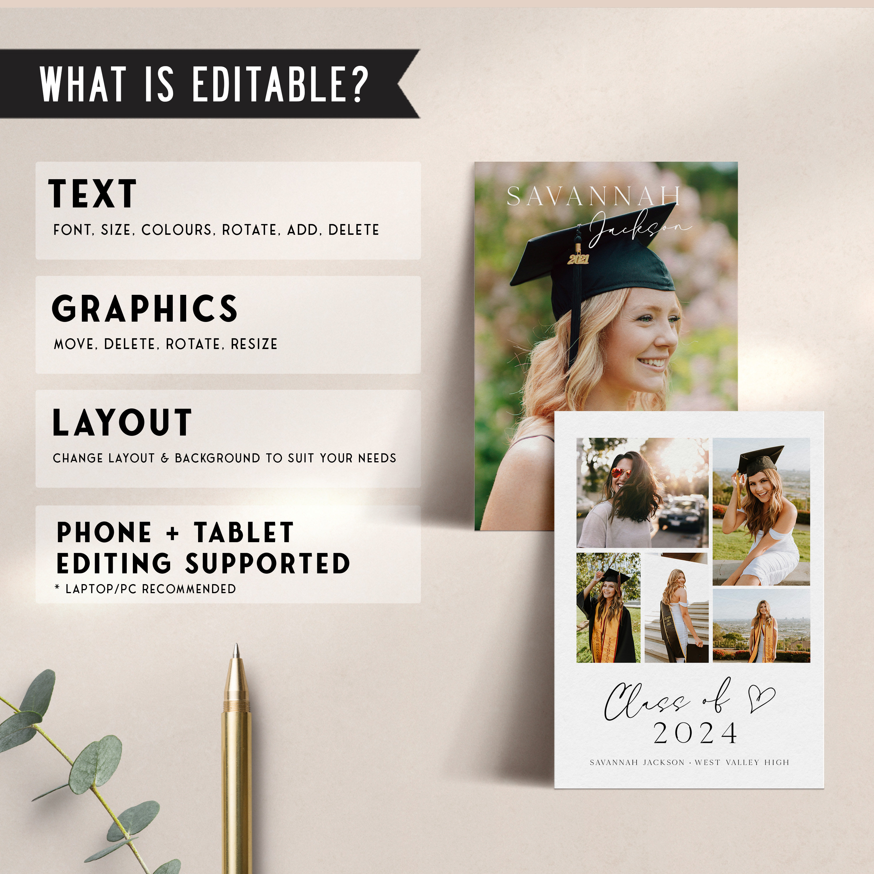Minimalist Photo Graduation Announcement Card Template, Senior ...