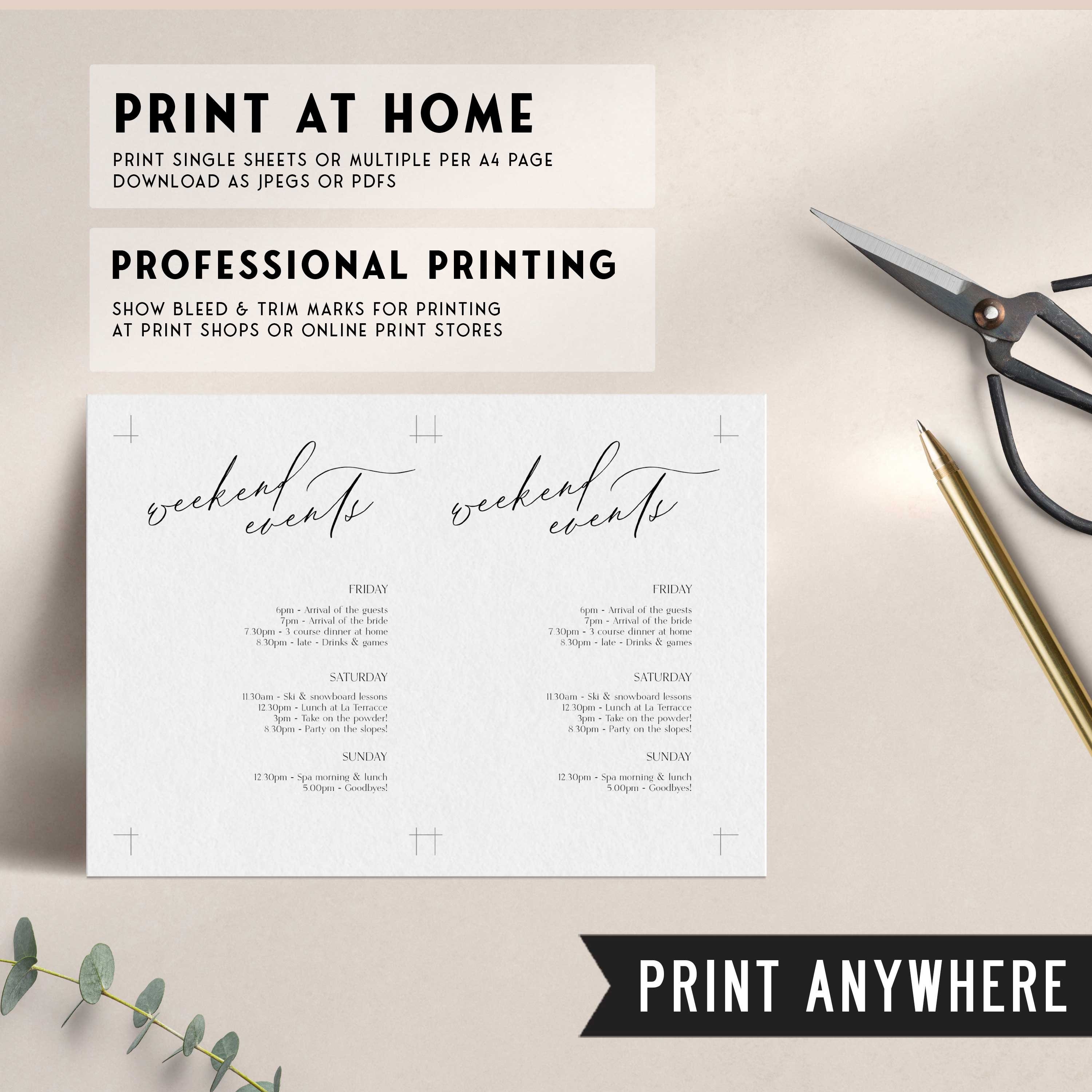 MIA Calligraphy Itinerary Template, Bachelorette Itinerary, Editable ...
